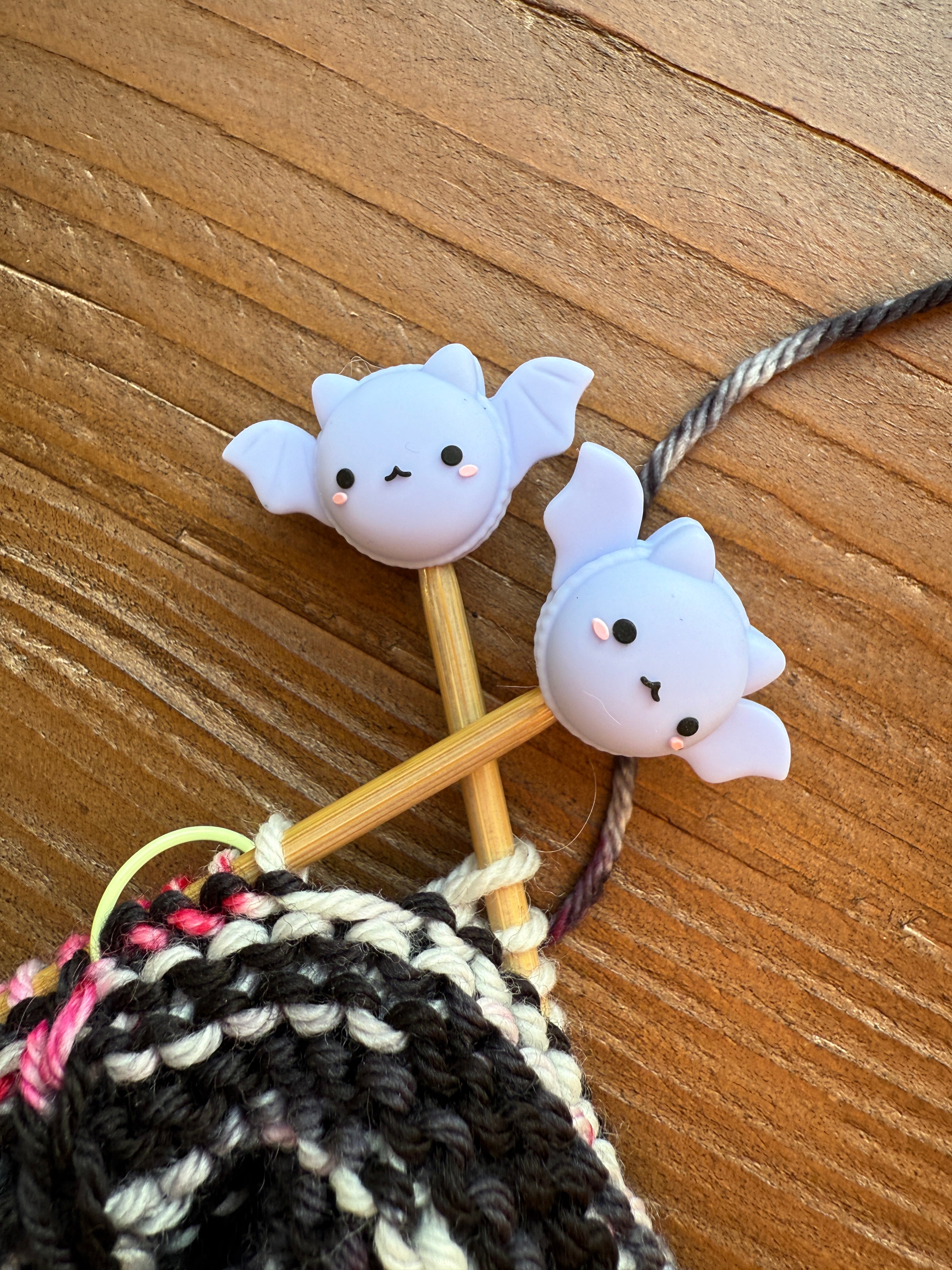 Lavendar bat Macaron Needle Stoppers – Knitting is Metal